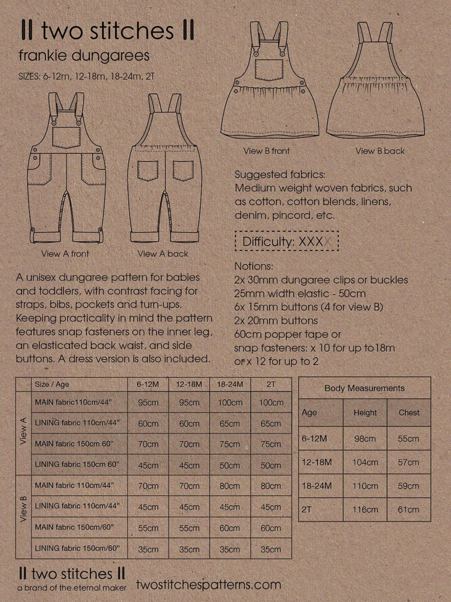 Two Stitches Patterns - Frankie Dungarees and Dress – Brooklyn General ...