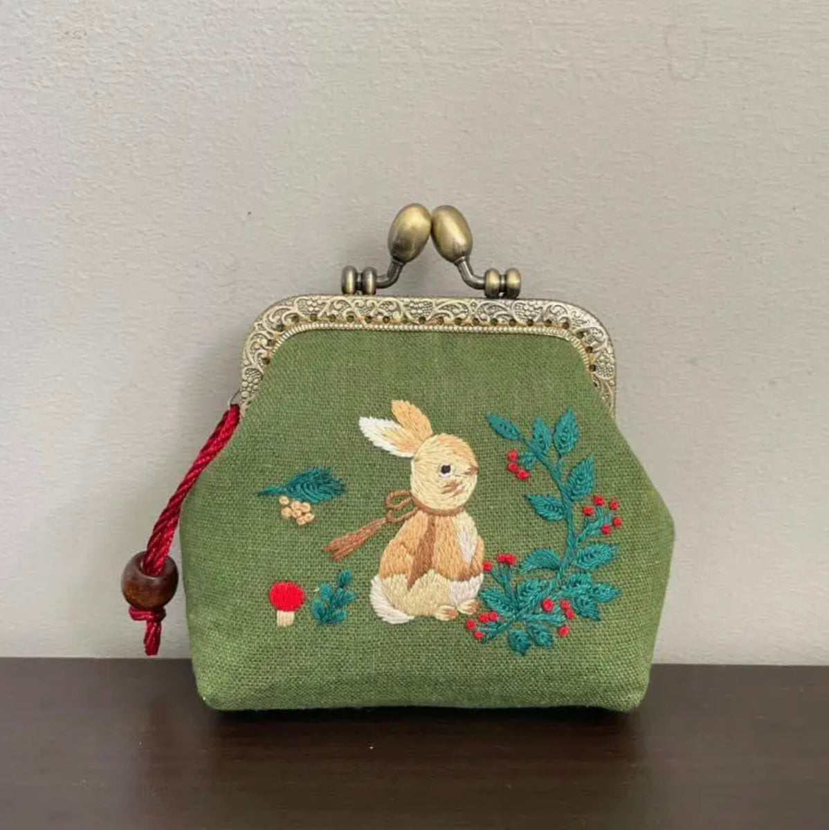 Quince Fables Rabbit Embroidered Green Bunny Coin Purse – Brooklyn ...