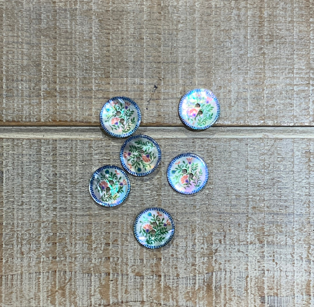 Textile Garden Button-4944-Pearly Shell Floral and Blue-18mm – Brooklyn ...