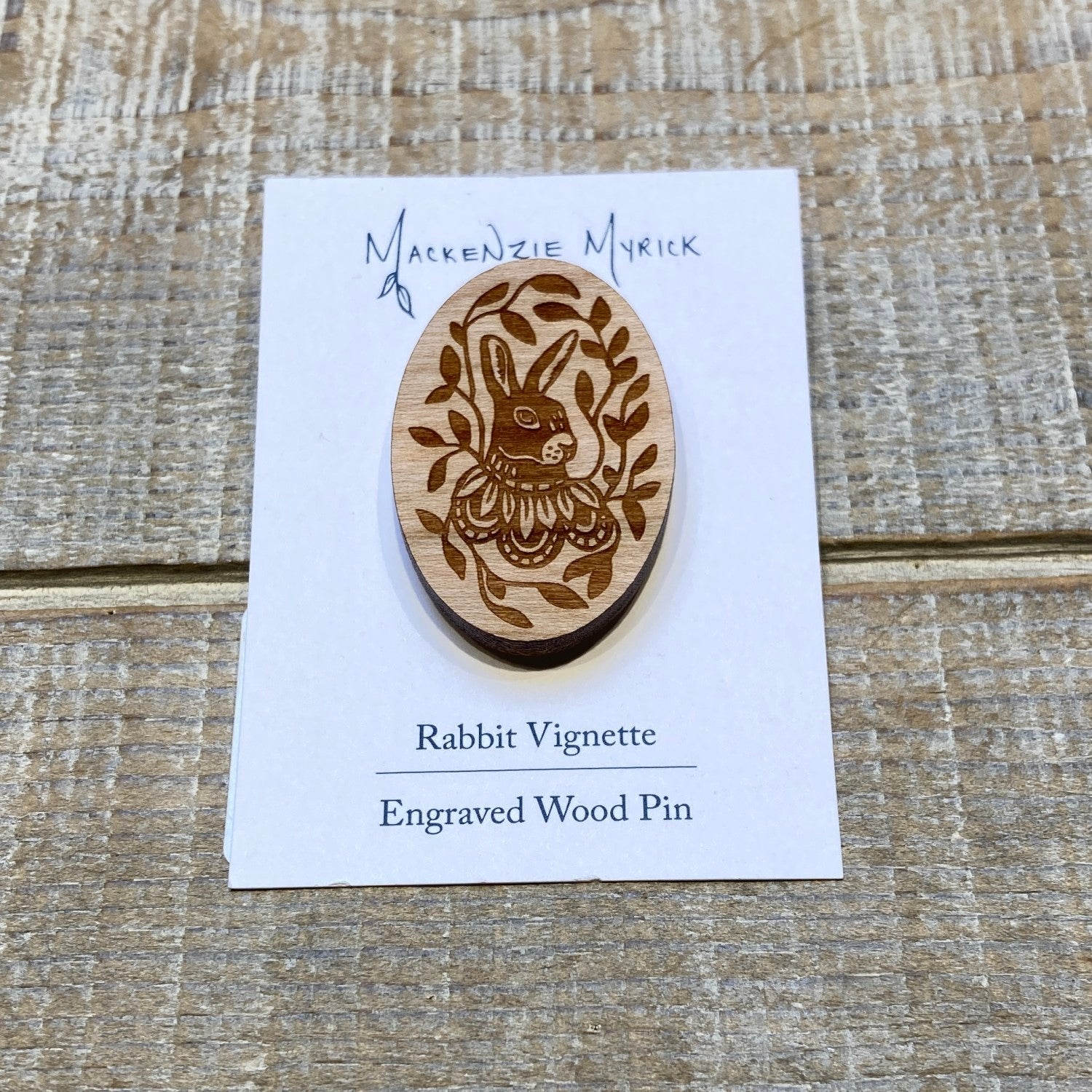 Engraved Wood Pin- Rabbit Vignette – Brooklyn General Store